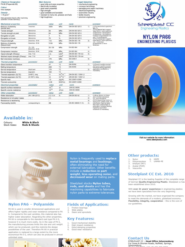 BROCHURE Nylon PA66 2017 - Steelplast CC | PDF | Nylon | Wear