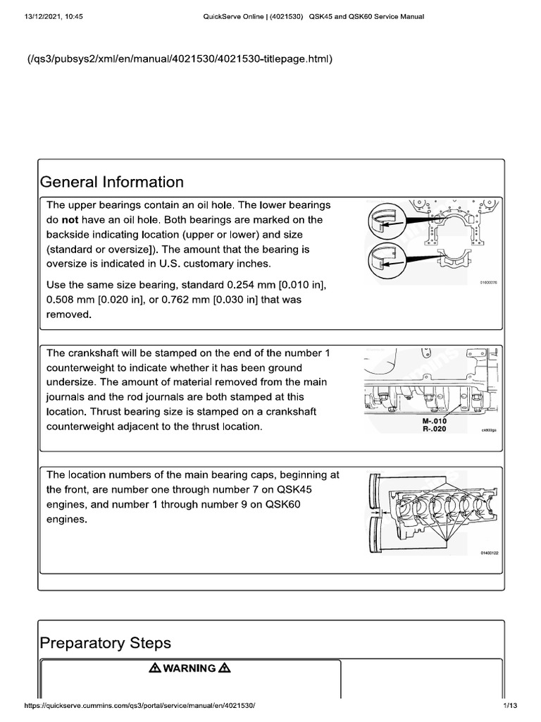 Main Bearing Inspection qsk60 | PDF