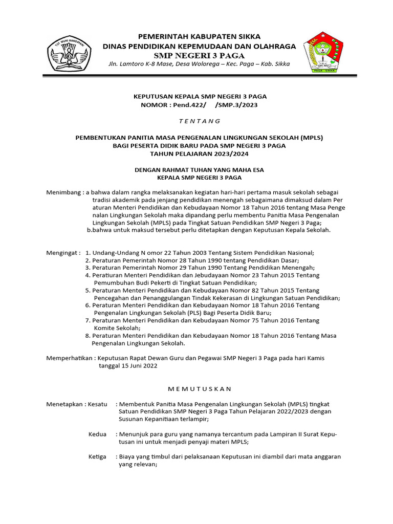 SK Panitia Mos 2023-2024 | PDF