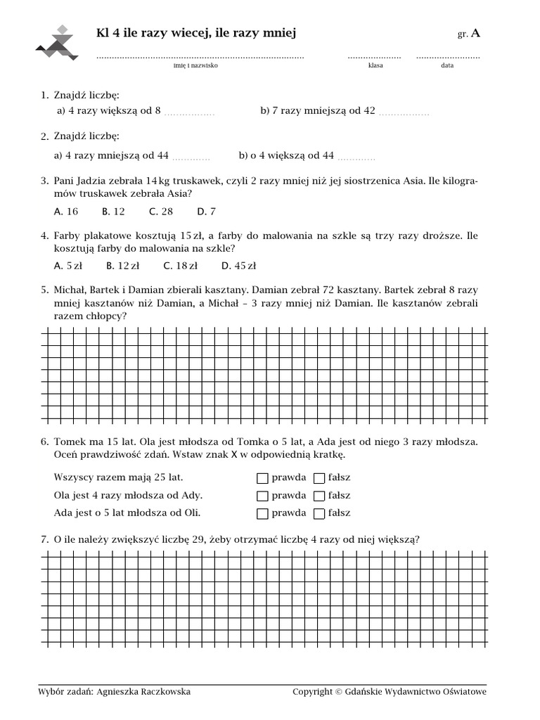 Klasowka - Ile Razy Wiecej, Ile Razy Mniej | PDF