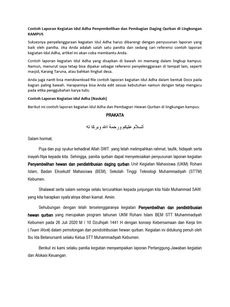 Contoh Laporan Kegiatan Idul Adha | PDF