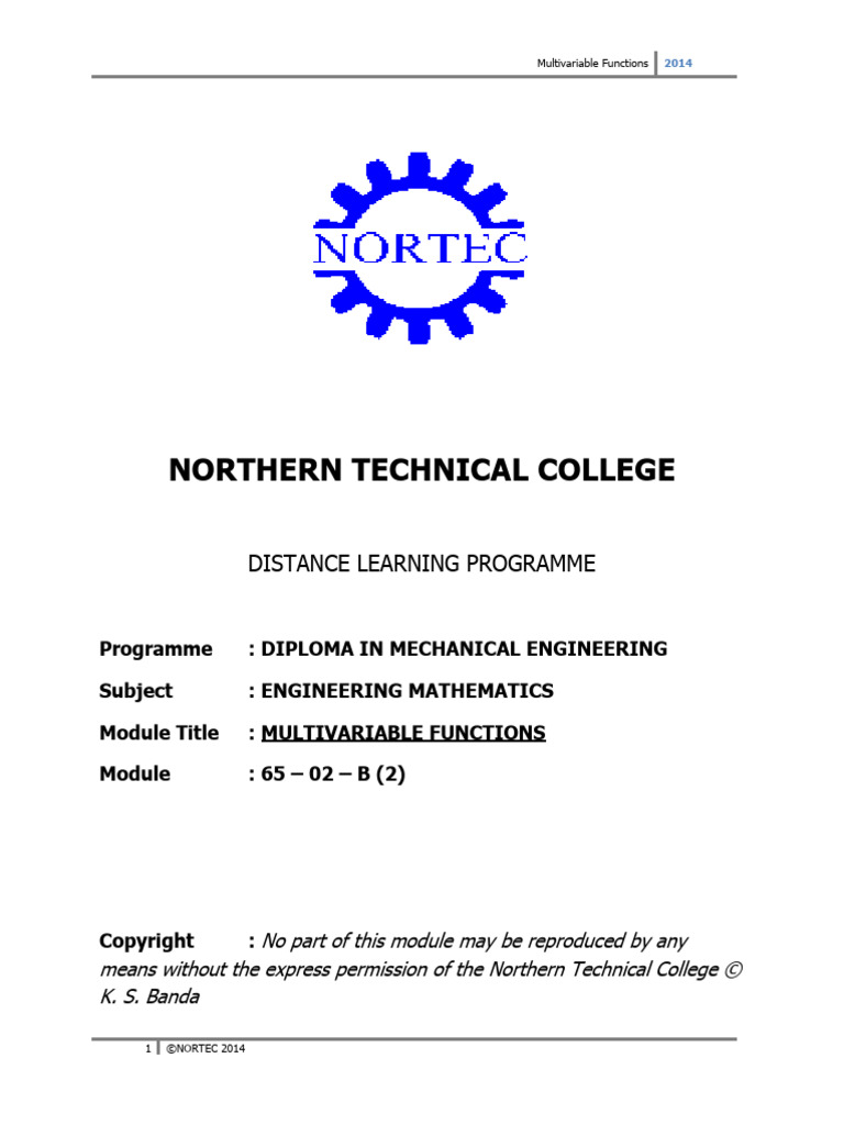 D6 4 Eng Math Module 2 Multivariable Functions Download Free Pdf Derivative Function