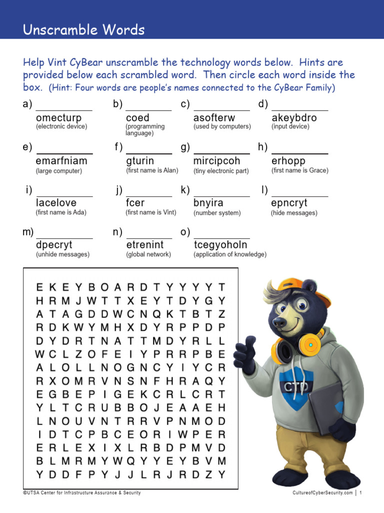Unscramble Technology Words Activity | PDF | Security | Computer Security