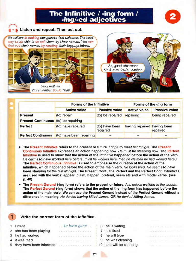 The Infinitive and Ing - e Printat | PDF | Verb | Perfect (Grammar)