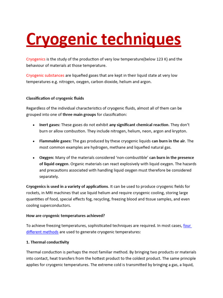 Cryogenic Techniques | PDF | Cryogenics | Liquids