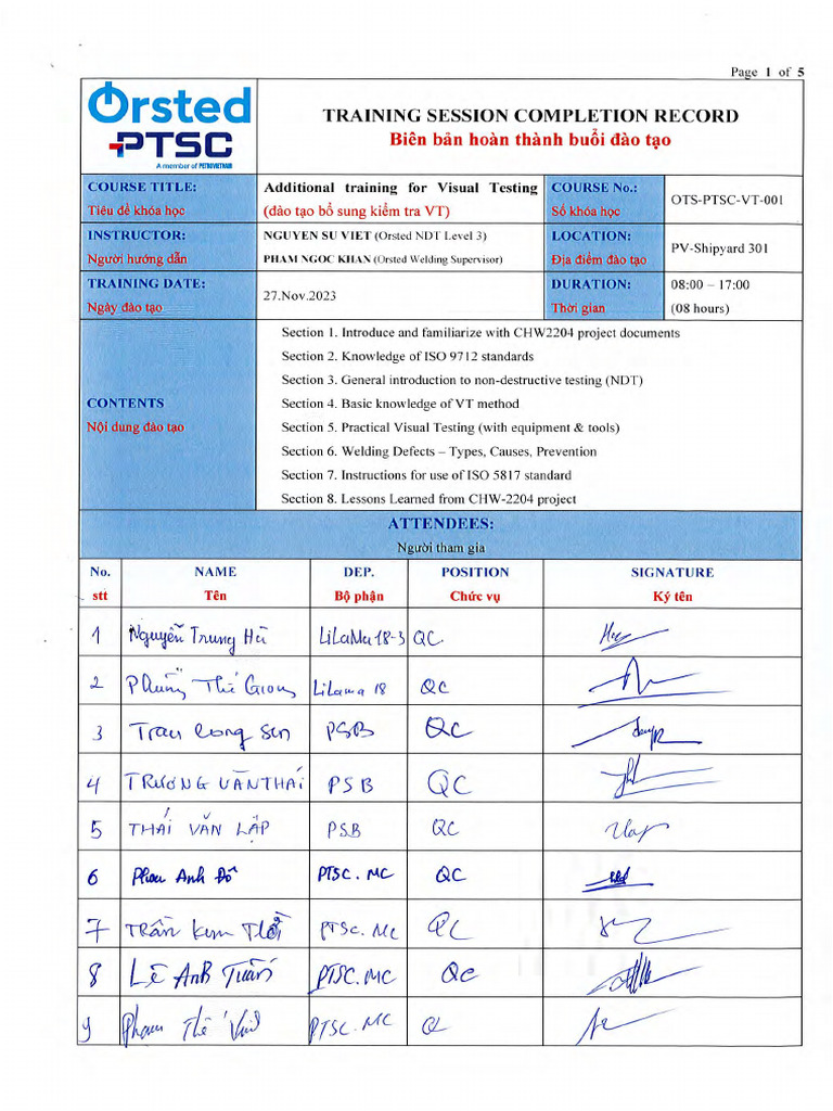 VT Training Record | PDF
