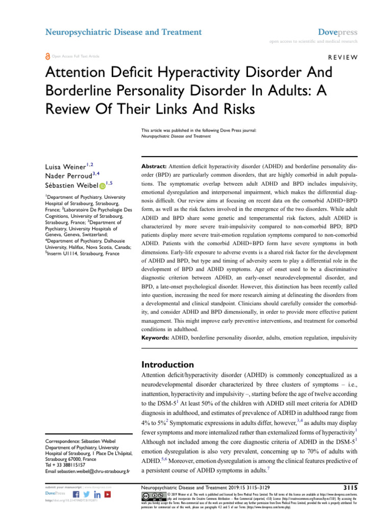 ADHD and BPD Review Paper | PDF | Borderline Personality Disorder ...