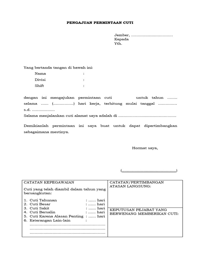 20161129083556contoh Format Cuti SKPD | PDF