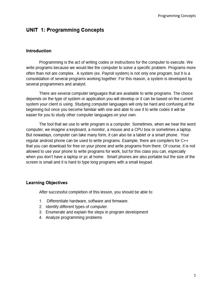 CP1 - Unit 1 - Programming Concepts | PDF | Computer Program | Programming CP1 - Unit 1 - Programming Concepts | PDF | Computer Program | Programming