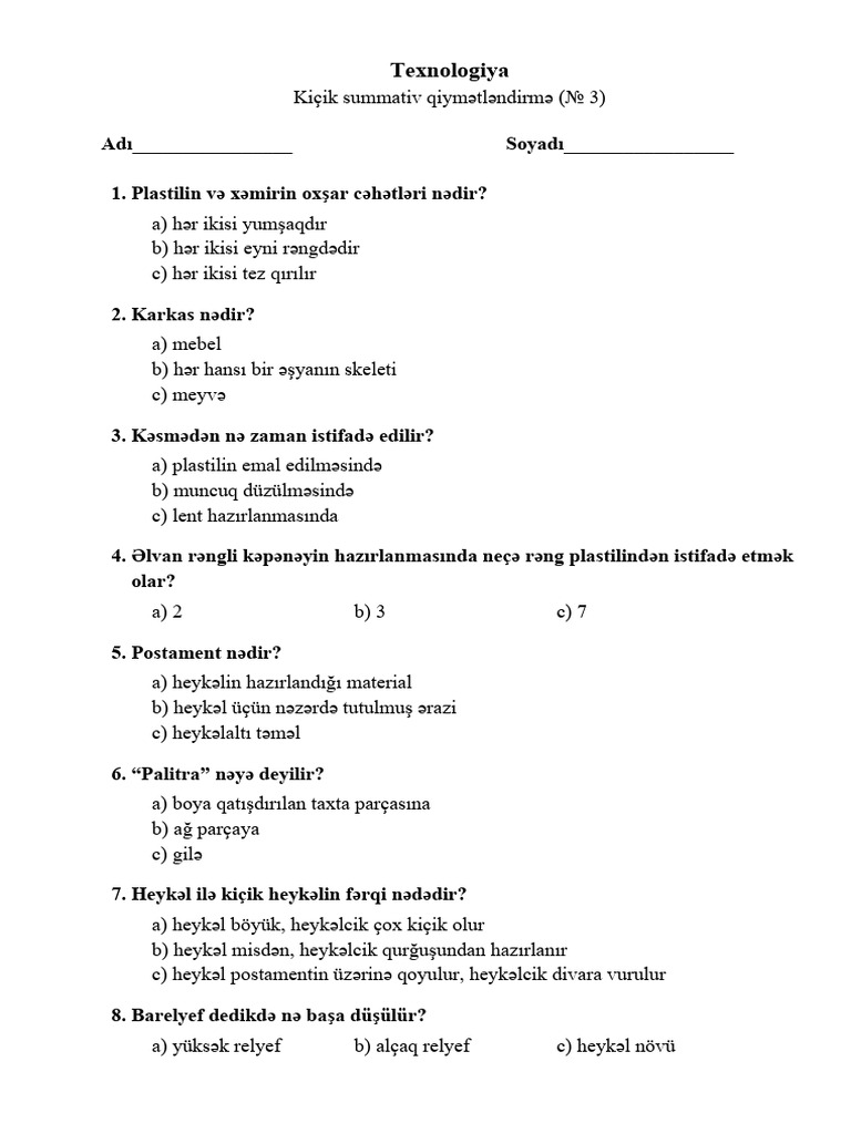 3-Cü Sinif Texnologiya-KSQ-3 | PDF