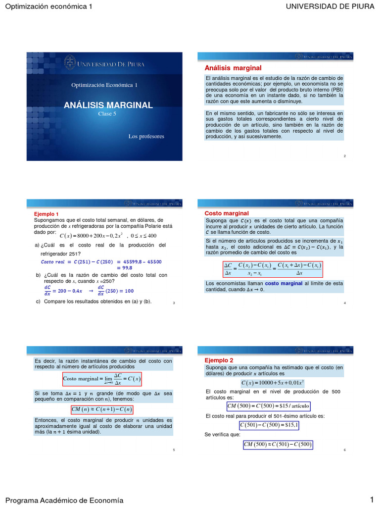 Clase 5 Análisis marginal E1OPT1 | PDF | Precios | Costo marginal