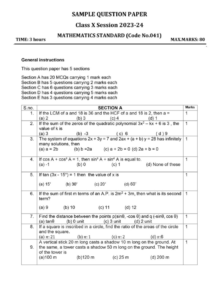 Sample Paper 5 - Standard | PDF | Teaching Methods & Materials