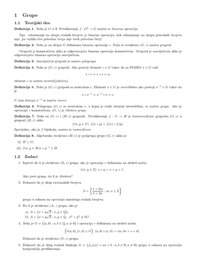 Algebarske Strukture - Grupe | PDF