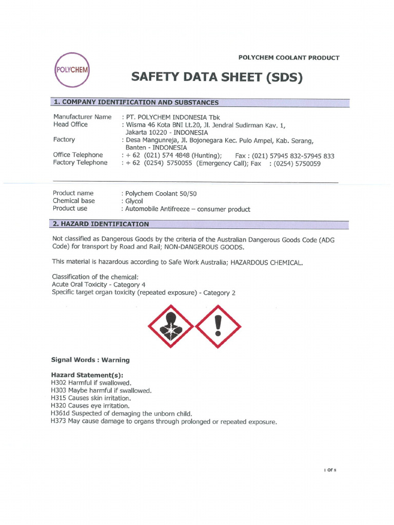 SDS Coolant 50-50 | PDF