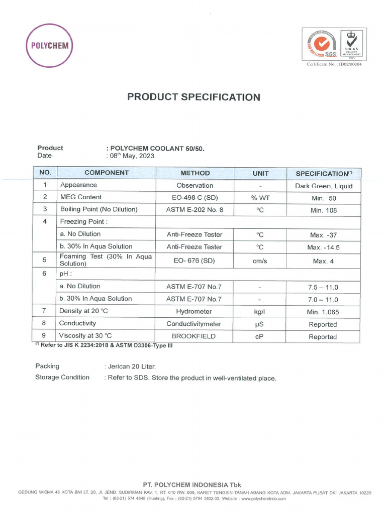 Spec Coolant 50-50 | PDF