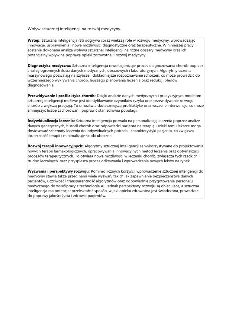 Wpływ Sztucznej Inteligencji Na Rozwój Medycyny | PDF Wpływ Sztucznej Inteligencji Na Rozwój Medycyny | PDF