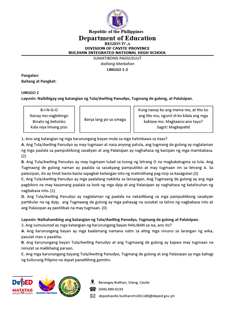 Sumatibong Pagsusulit - Week2 | PDF