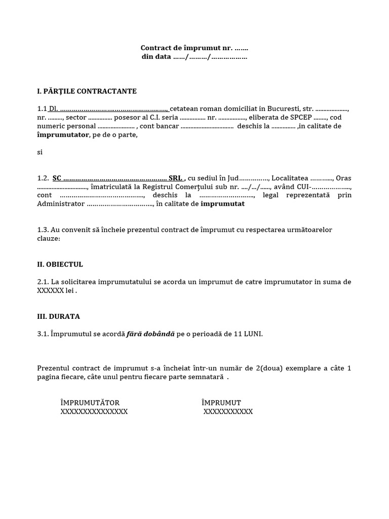 Contract Imprumut Model | PDF