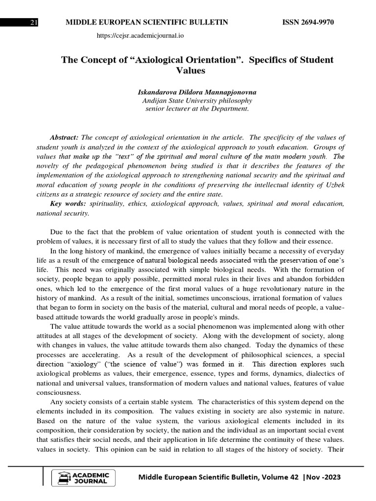 Axiological Orientation in Student Values | PDF