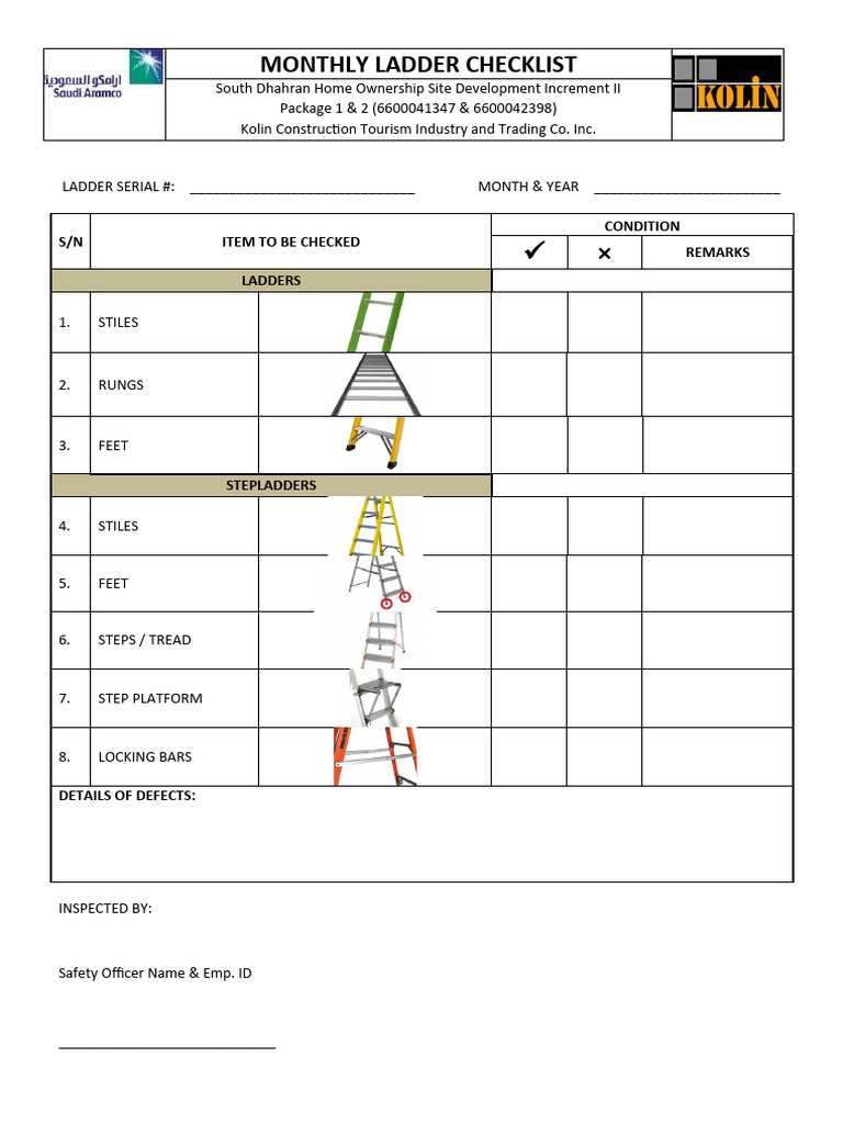 Monthly Ladder Inspection Checklist | PDF