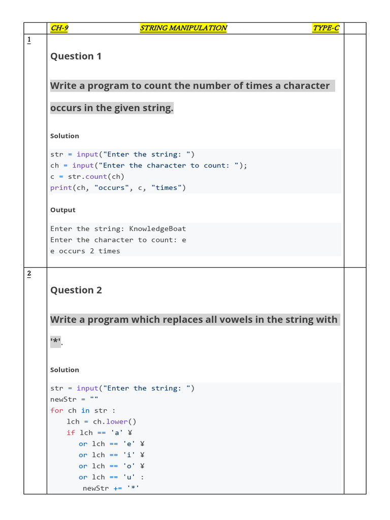 String Manipultion Type C Pdf String Computer Science Python Programming Language