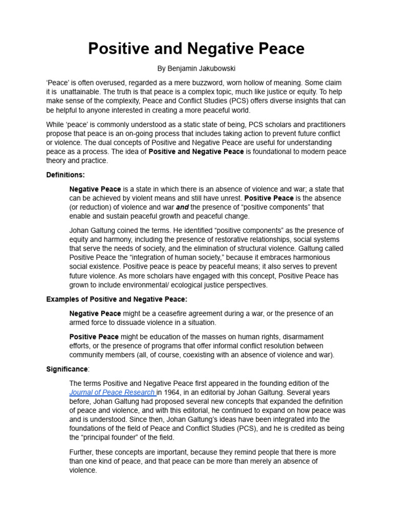 Positive and Negative Peace | PDF | Peace | Violence