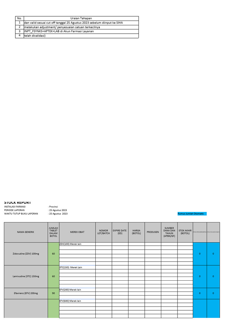 Template Stock Report ARV Dan Non ARV | PDF