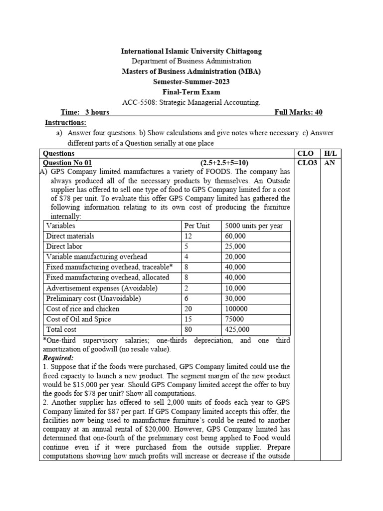 ACC - 5508 Summer Final, 2023 | PDF