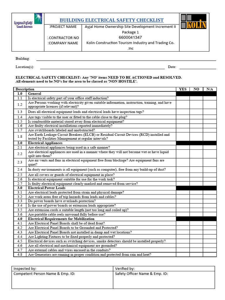 Building Electrical Inspection Checklist | PDF | Building Engineering ...