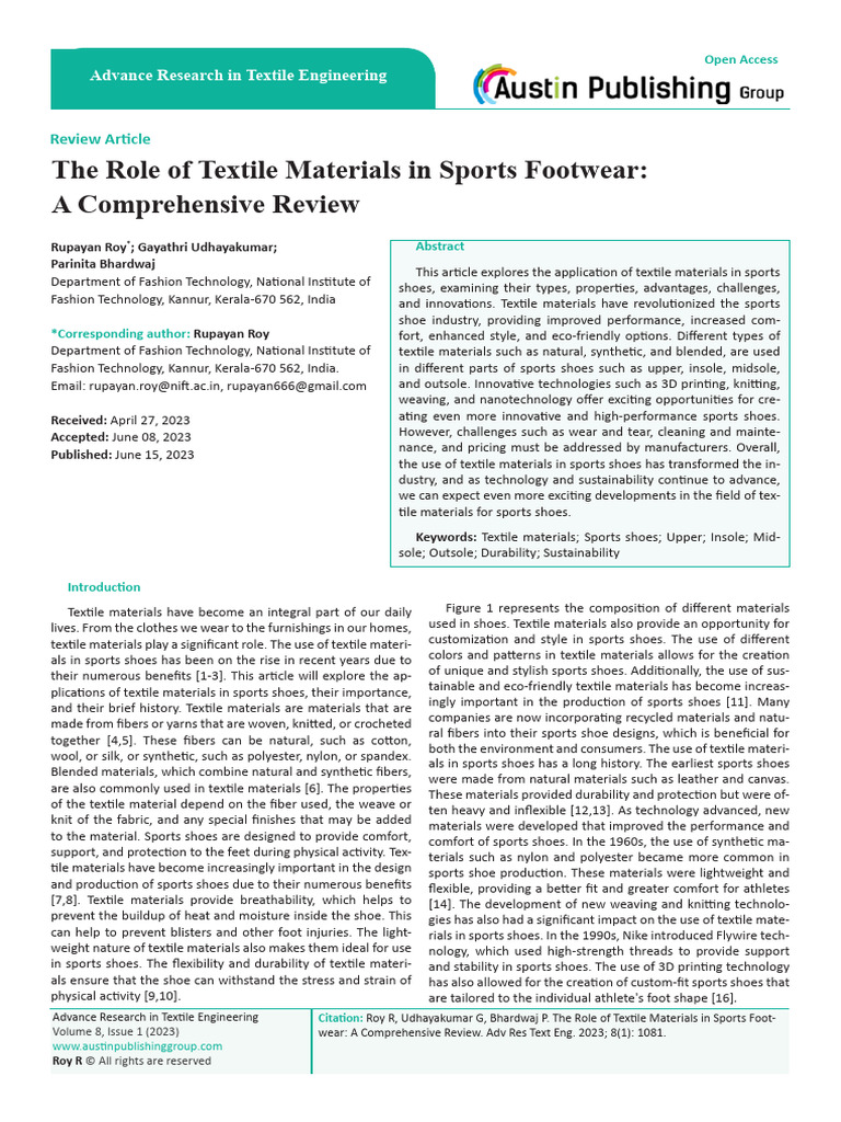 Textile Materials in Sports Footwear Review | PDF | Science & Mathematics