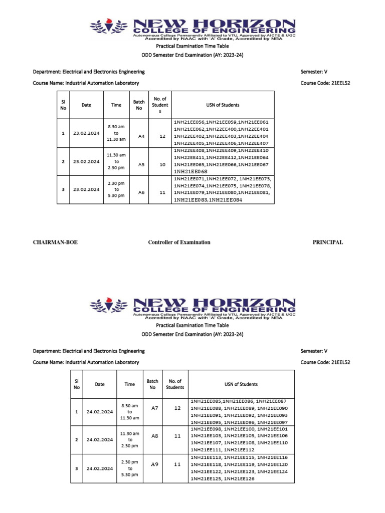 Industrial Automation Lab Exam Schedule | PDF | Sports