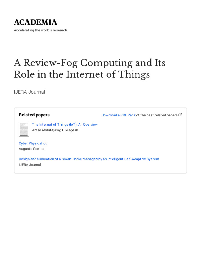 A Review Fog Computing And Its Role In The Internet Of Things Pdf