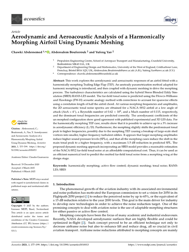 Aerodynamic and Aeroacoustic Analysis of A Harmonically Morphing Airfoil Using Dynamic Meshing ...