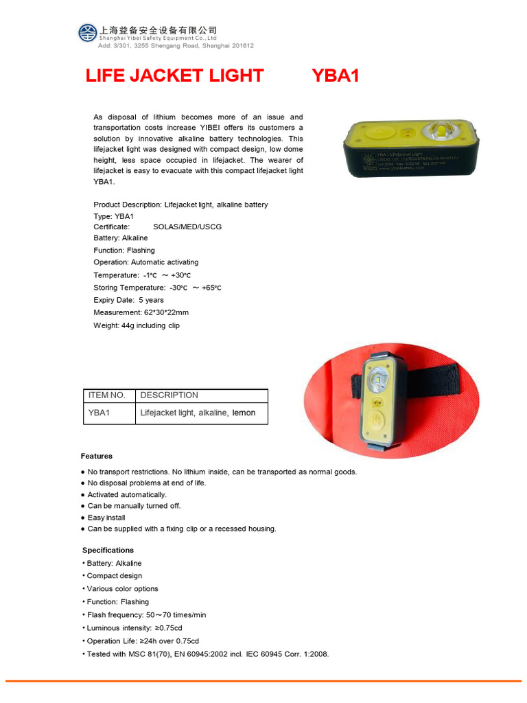 Life Jacket Light Yba1 | PDF
