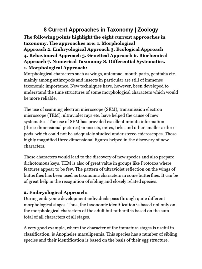 8 Current Approaches in Taxonomy | PDF | Taxonomy (Biology) | Species