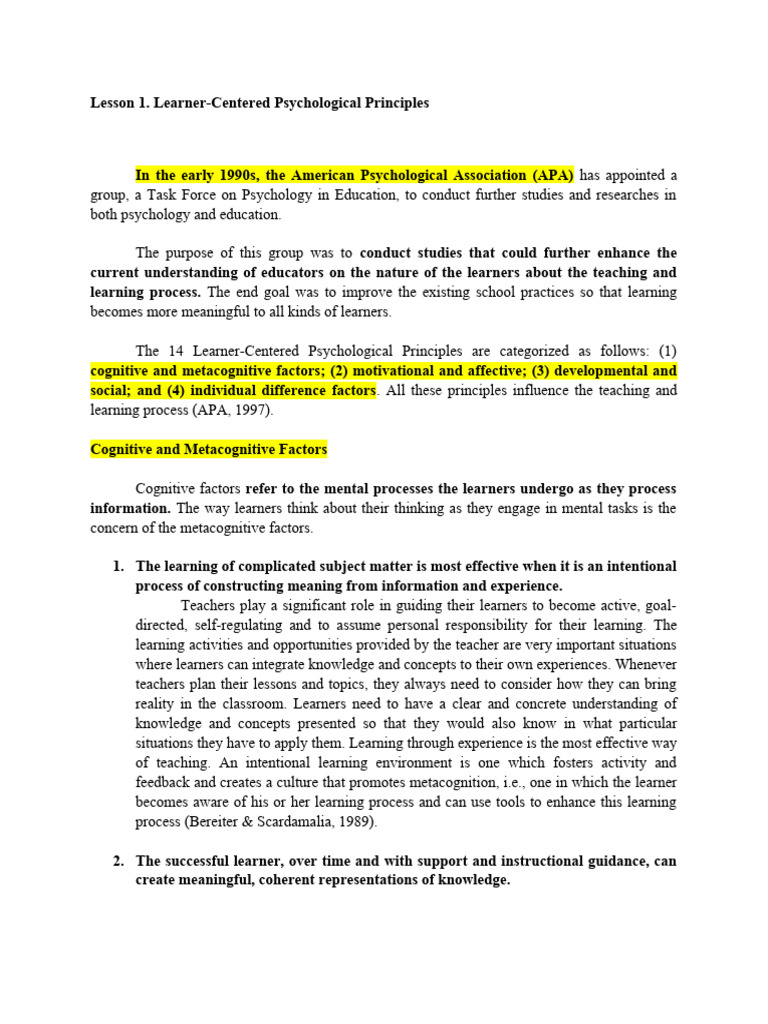 Lesson 1 of Unit 2 in FLCT (PSYCHOLOGICAL) | PDF | Learning | Motivational