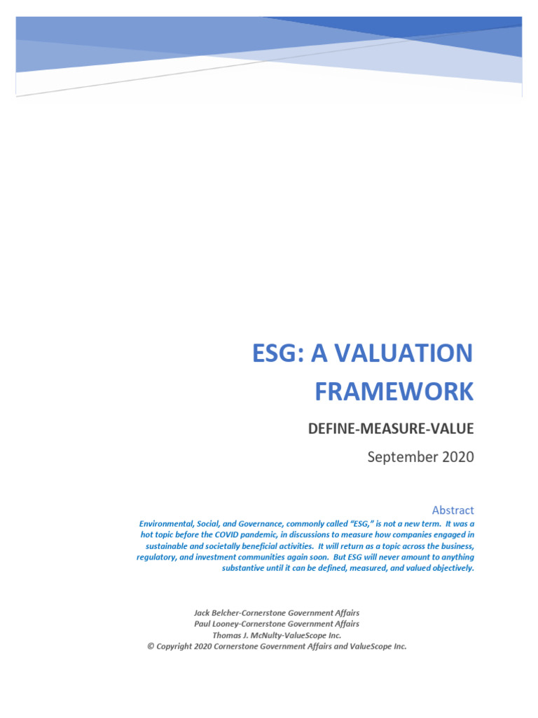 ESG A Valuation Framework | PDF | Sarbanes–Oxley Act | Valuation (Finance)