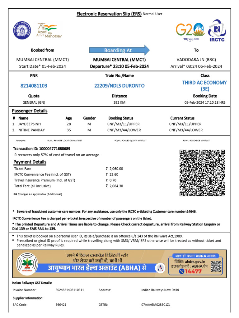 22209/NDLS DURONTO Third Ac Economy (3E) | PDF | Identity Document ...