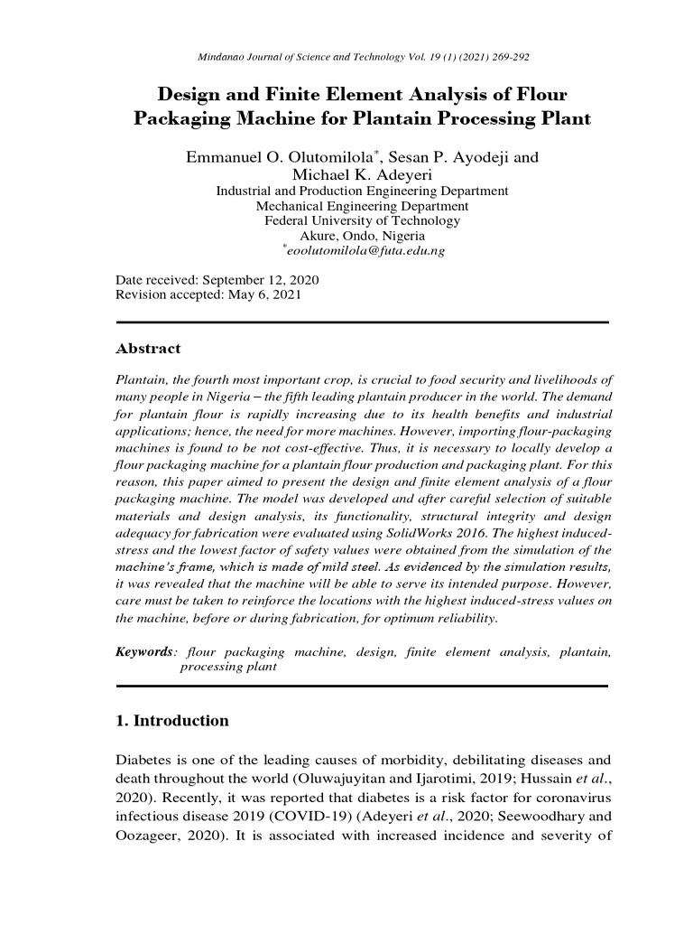 Design and Finite Element Analysis of Flour Packaging Machine For Plantain Processing Plant ...