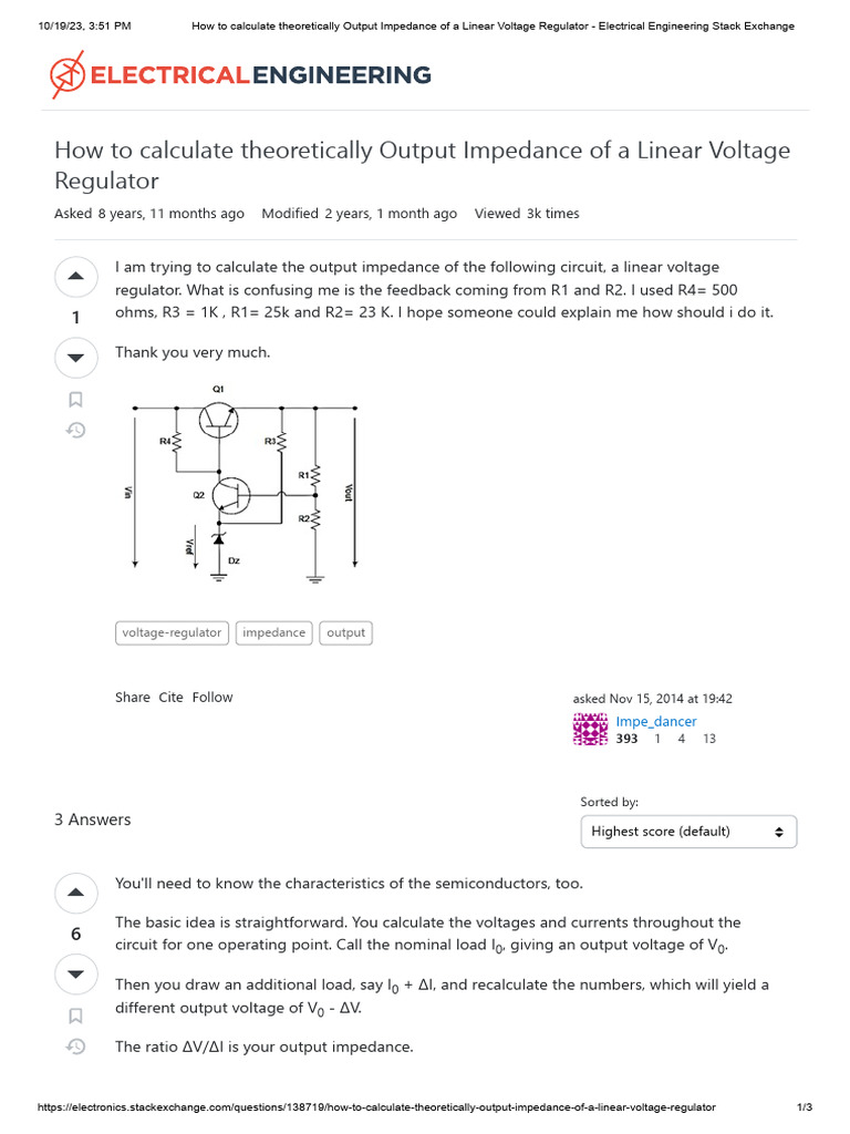 How To Calculate Theoretically Output Impedance of A Linear Voltage Regulator - Electrical ...