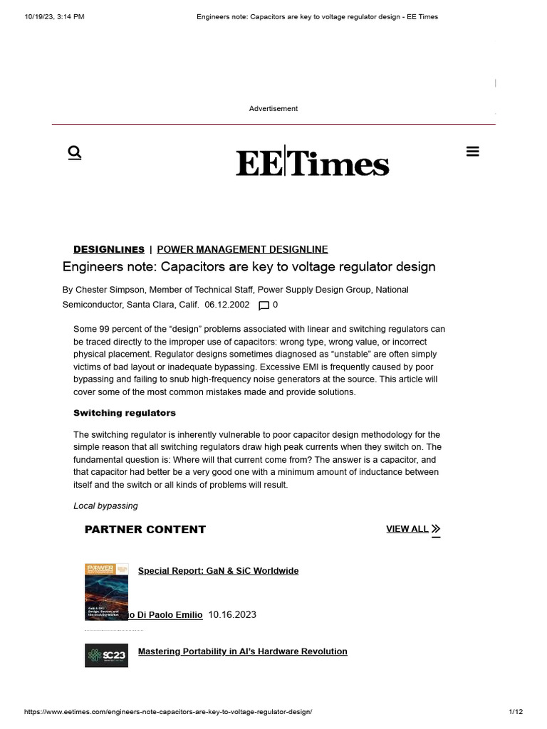 Engineers Note - Capacitors Are Key To Voltage Regulator Design - EE Times | PDF | Capacitor ...