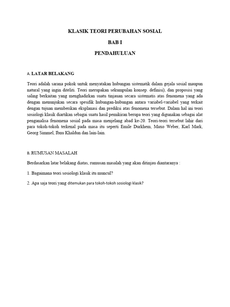 Klasik Teori Perubahan Sosial | PDF