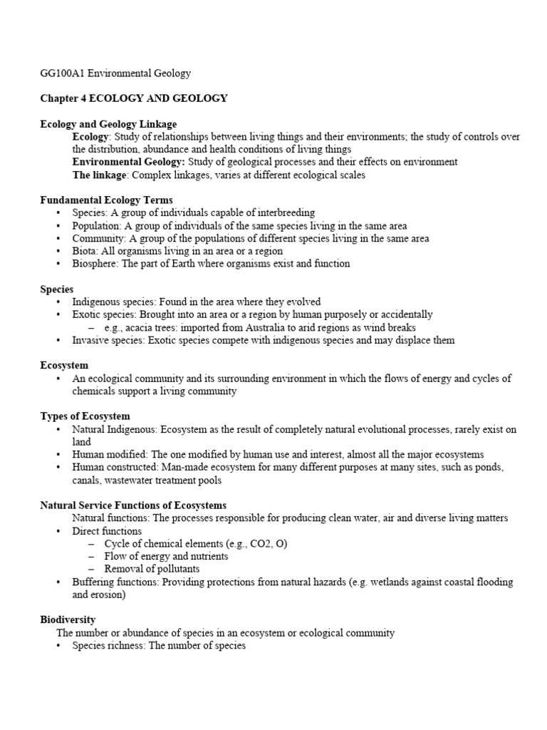 Lecture Notes Chapt4 Ecology Geology | PDF | Biodiversity | Ecosystem