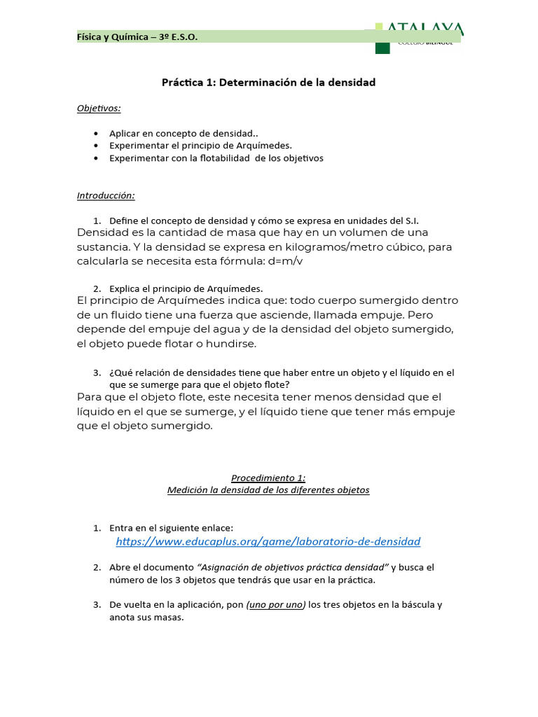Copia de Práctica - Densidad y flotabilidad | PDF | Densidad | Flotabilidad