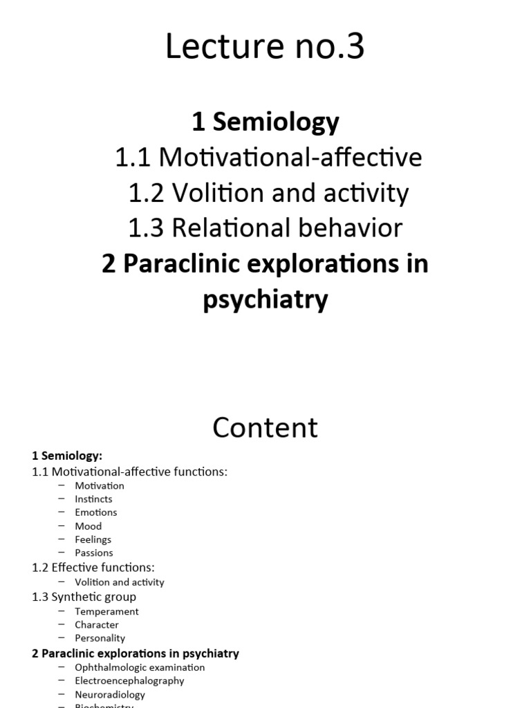 Lecture No. 3 Semiology of Psychiatry Part 2 | PDF | Affect (Psychology ...