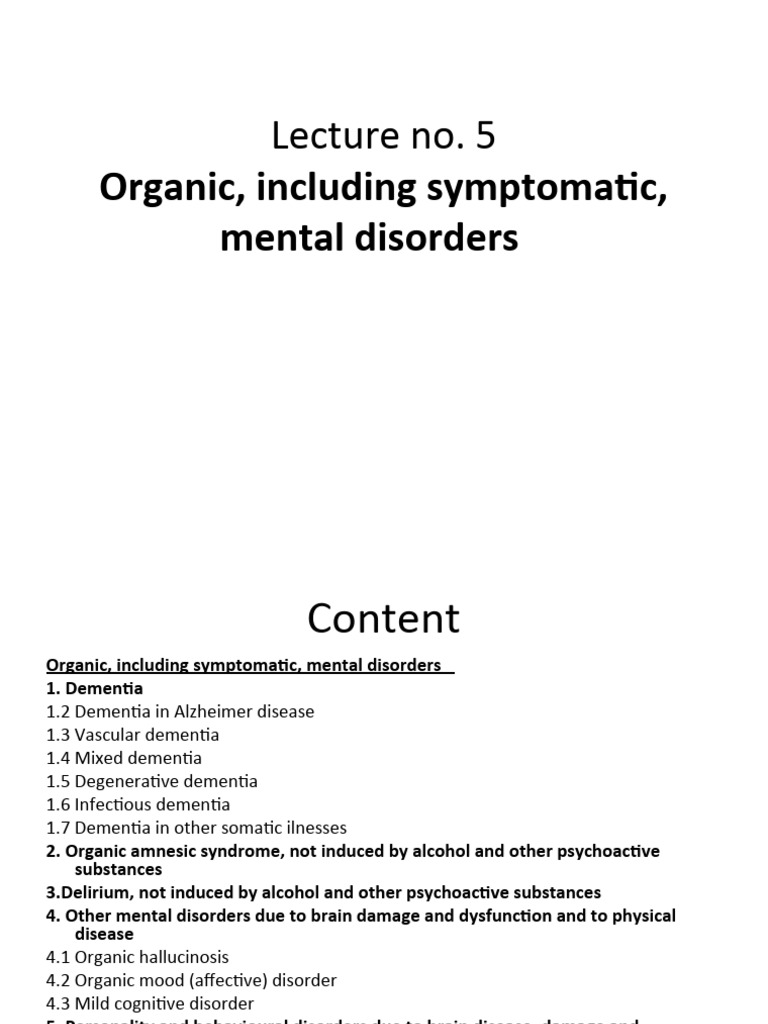 Understanding Organic Mental Disorders | PDF | Dementia | Alzheimer's ...