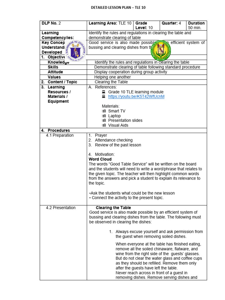 3S Procedure for Table Clearing | PDF | Learning
