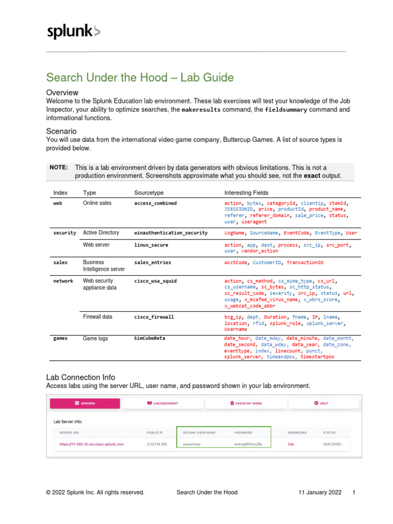 Search Under The Hood - Lab Guide: Makeresults Command, The Fieldsummary Command and | PDF ...