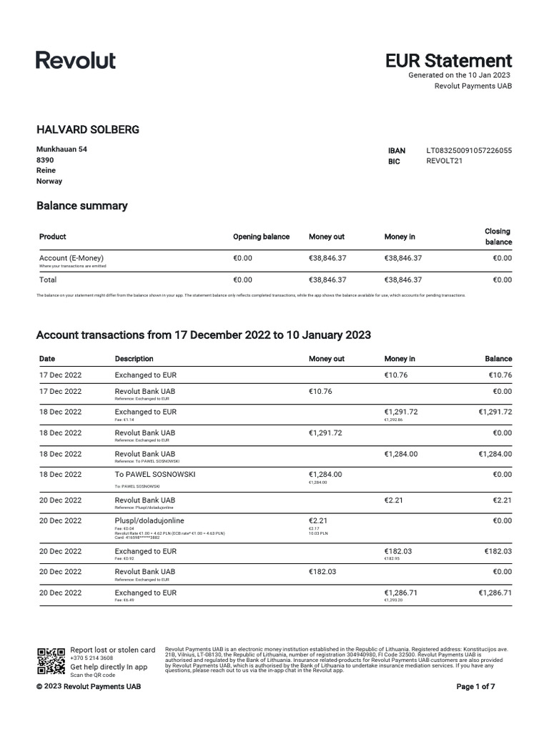 EUR Statement: Halvard Solberg | PDF | Euro | Banks