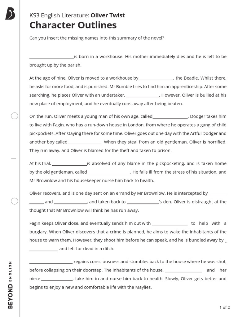 Oliver Twist Character Outlines | PDF | Nancy (Oliver Twist) | Fagin